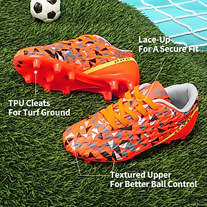 DREAM PAIRS Boys Girls Soccer Cleats Youth Firm Groud Athletic Outdoor Trainning Football Shoes for Little/Big Kid,Size 11 Little Kid,Orange/Dark/Grey/Yellow,HZ19003K