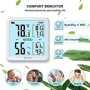 DOQAUS Digital Hygrometer Indoor Thermometer for Home, Room Thermometer with 3s Fast Refresh & Max Min Records, Temperature Humidity Monitor Meter with Touch LCD Backlight, USB Rechargeable