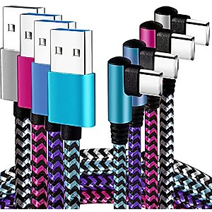 Teeind USB C Angle Cord: [90 Degree/6ft/4Pack] Nylon USB C Cable Compatible with Samsung Galaxy S10/S10e/9/Note 10, Charger Cable-[Blue/Black/Magenta/Purple]