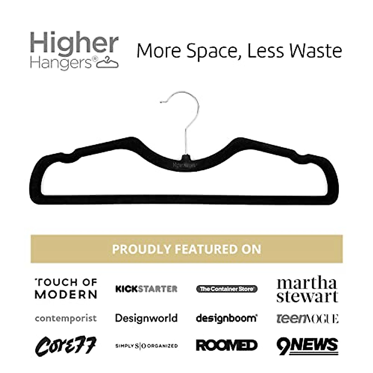 Higher Hangers Non-Slip Velvet Hangers, Slimline Space Saving Hangers for Clothes, Closet Organizer for College Dorms, RV’s, & More, Creates Closet Space, Reduces Wrinkles & Clutter, 40 Pc, Black