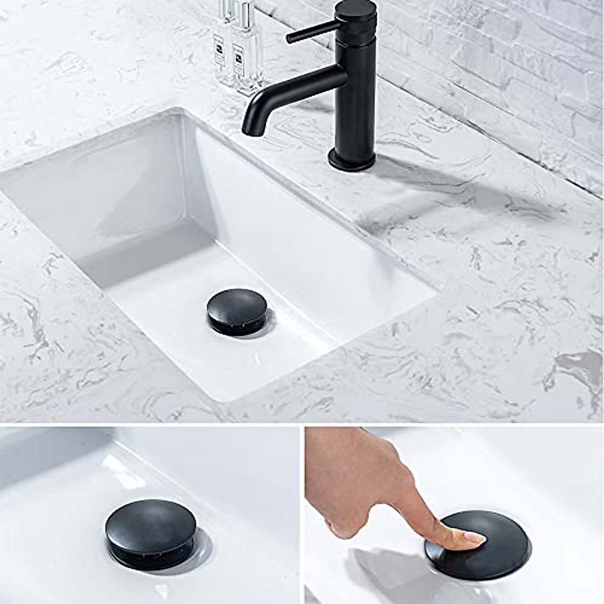 LMMDDP Brass Round Bottle P Trap with up Drain, Basin Waste Trap Drain Tube Kit Adjustable Height (Black) (Size : Pop-up no overflow)