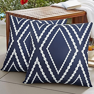 Adabana Outdoor Waterproof Throw Pillow Covers Set of 2 Boho Geometric Pillows Cover for Patio Garden 18 x 18 Inch Navy Blue