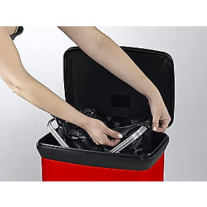 CURVER Metal Effect Kitchen One Touch Deco Bin, Red, 50 Litre