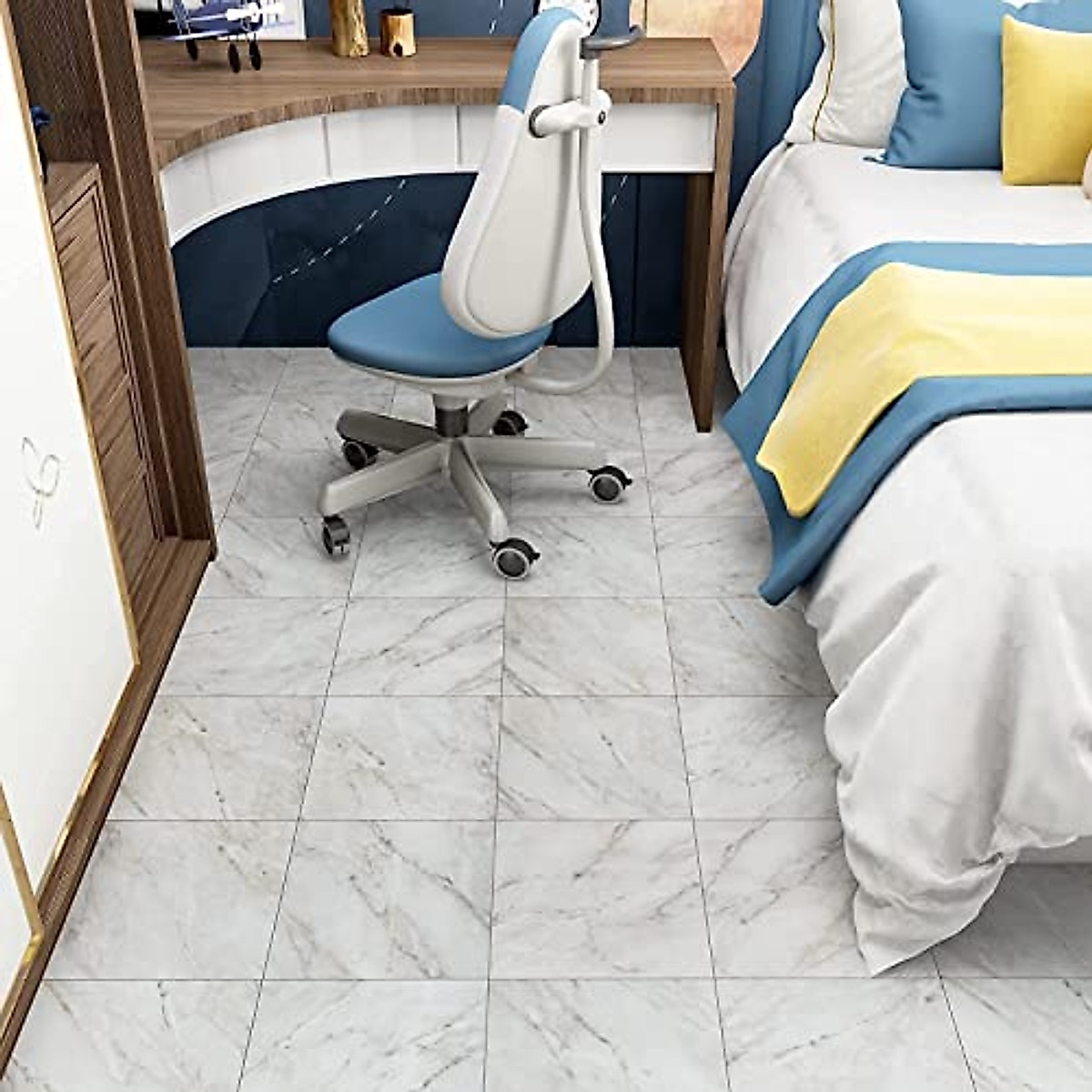 WESTICK Marble Peel and Stick Floor Tile Stickers 20 PCS Adhesive Floor Tiles Peel and Stick Waterproof Bathroom Vinyl Peel and Stick Tiles for Floor Removable Vinyl Flooring for Kitchen Grey 12x12 IN