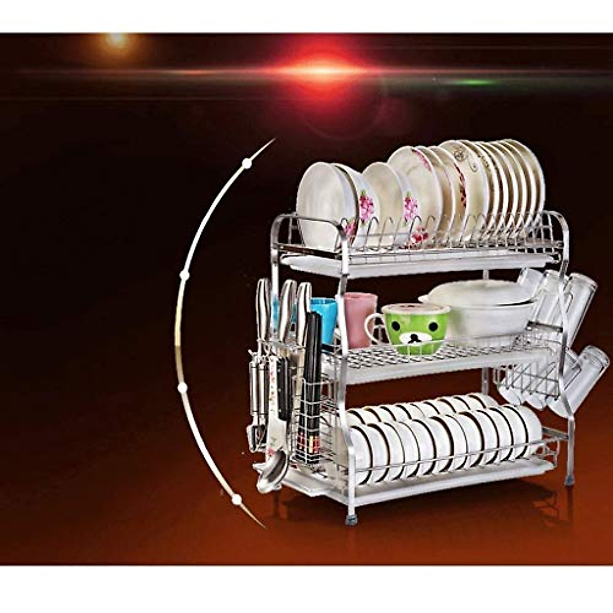 SDGH Dish Rack Kitchen Rack Three-Tier Dish Rack Drain Rack Bowl Storage Box Drying Dish Rack Knife Rack Kitchen Storage Rack