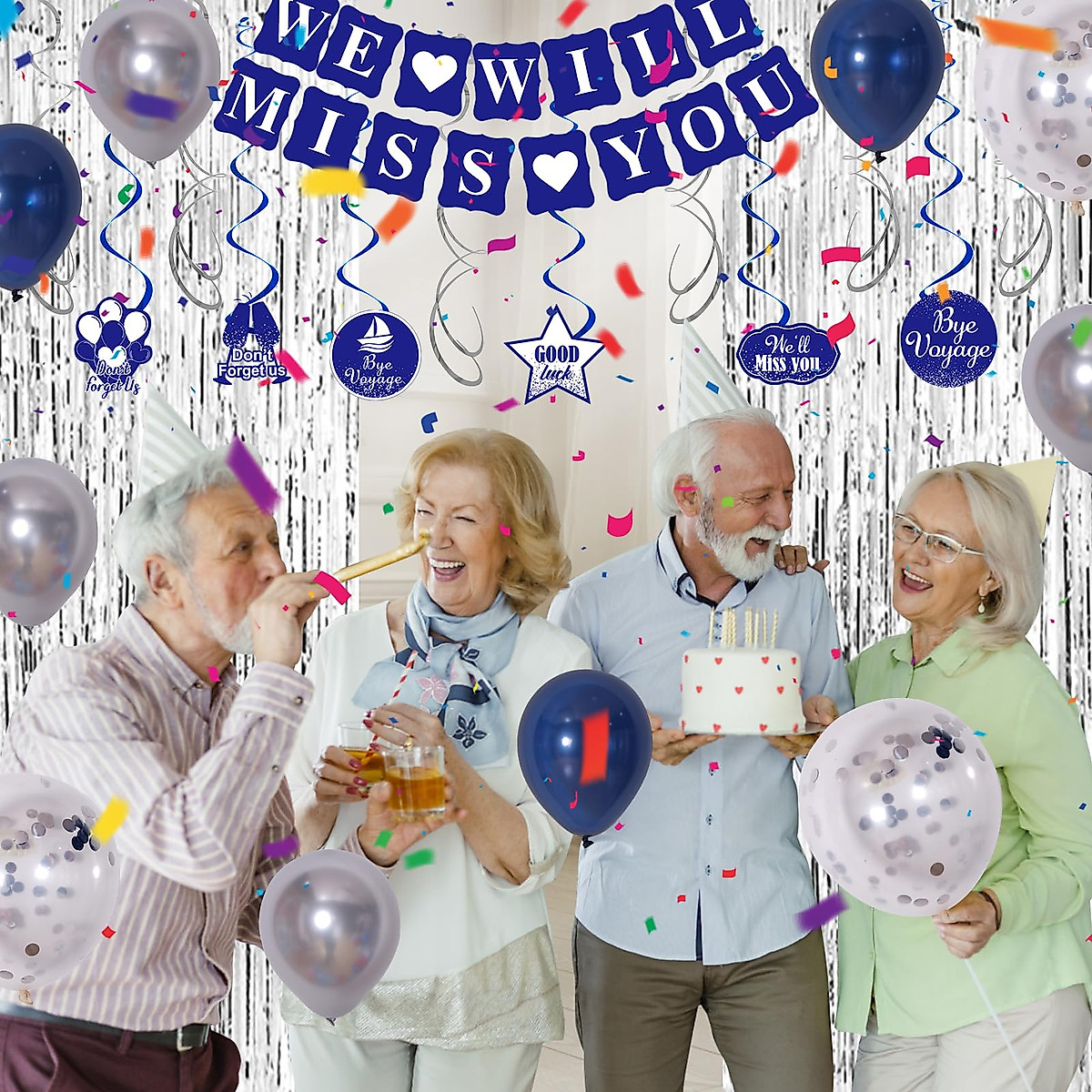 Farewell Party Decorations for Men Women,We Will Miss You Decorations Banner Navy Blue Silver Going Away Party Decorations Balloons Tablecloth for Coworker Retirement Job Change Goodbye Party Supplies