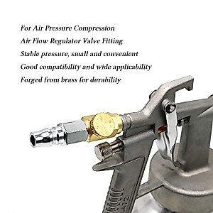 Quickun Pneumatic Brass In-Line Air Flow Regulator Valve, 1/4" NPT Male & Female, Air Pressure Compressor Tool