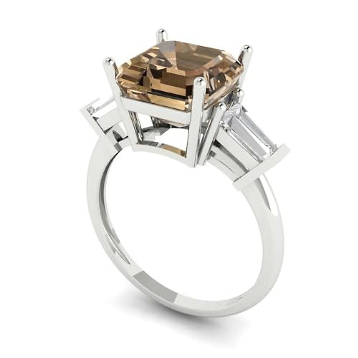 Clara Pucci 3.50ct Asscher cut 3 stone Solitaire Champagne Simulated Diamond Engagement Anniversary Bridal Ring 18K White Gold 6.25