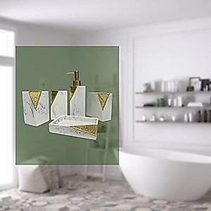 Cozy Villa 5-Piece Bathroom Accessories, Lotion Dispenser, Soap Dish, Toothbrush Holder, Tumblers, White Marble with Gold Design
