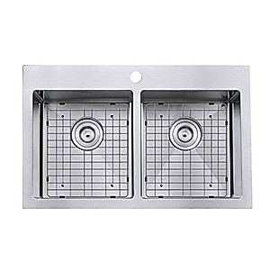 Ancona 30-inch Handmade Prestige Series Double Basin Drop-in Kitchen Sink with Grids and Strainers | 1-Hole 50/50 | Stainless Steel