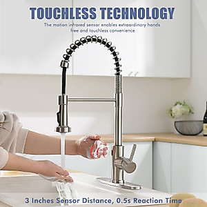 GIMILI Touchless Kitchen Faucet with Pull Down Sprayer, Motion Sensor Smart Hands-Free Activated Single Hole Spring Faucet for Kitchen Sink, Brushed Nickel