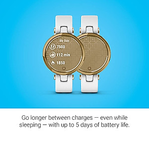Garmin Lily™, Small Smartwatch with Touchscreen and Patterned Lens, Light Gold with White Leather Band