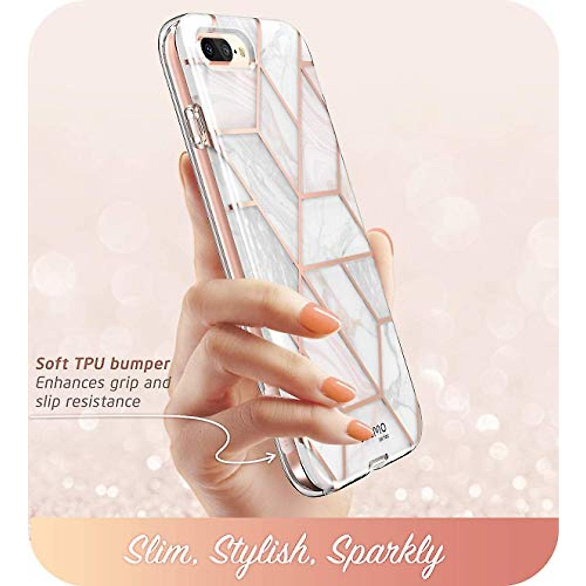 i-Blason Cosmo Glitter Clear Bumper Case for iPhone 8 Plus/iPhone 7 Plus, Marble