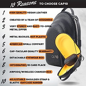 CAP10 Premium Hat Travel Case & Box - Superior Vegan Leather Cap Carrier & Organizer for Baseball Caps, New Era | Stylish Travel Hat Box for Ultimate Storage & Protection, Detachable Eyewear Box