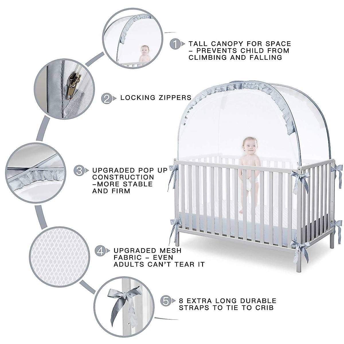 L RUNNZER Baby Crib Tent, Pop up Nursery Net to Keep Baby from Climbing Out, Protect Your Baby from Falls and Bite