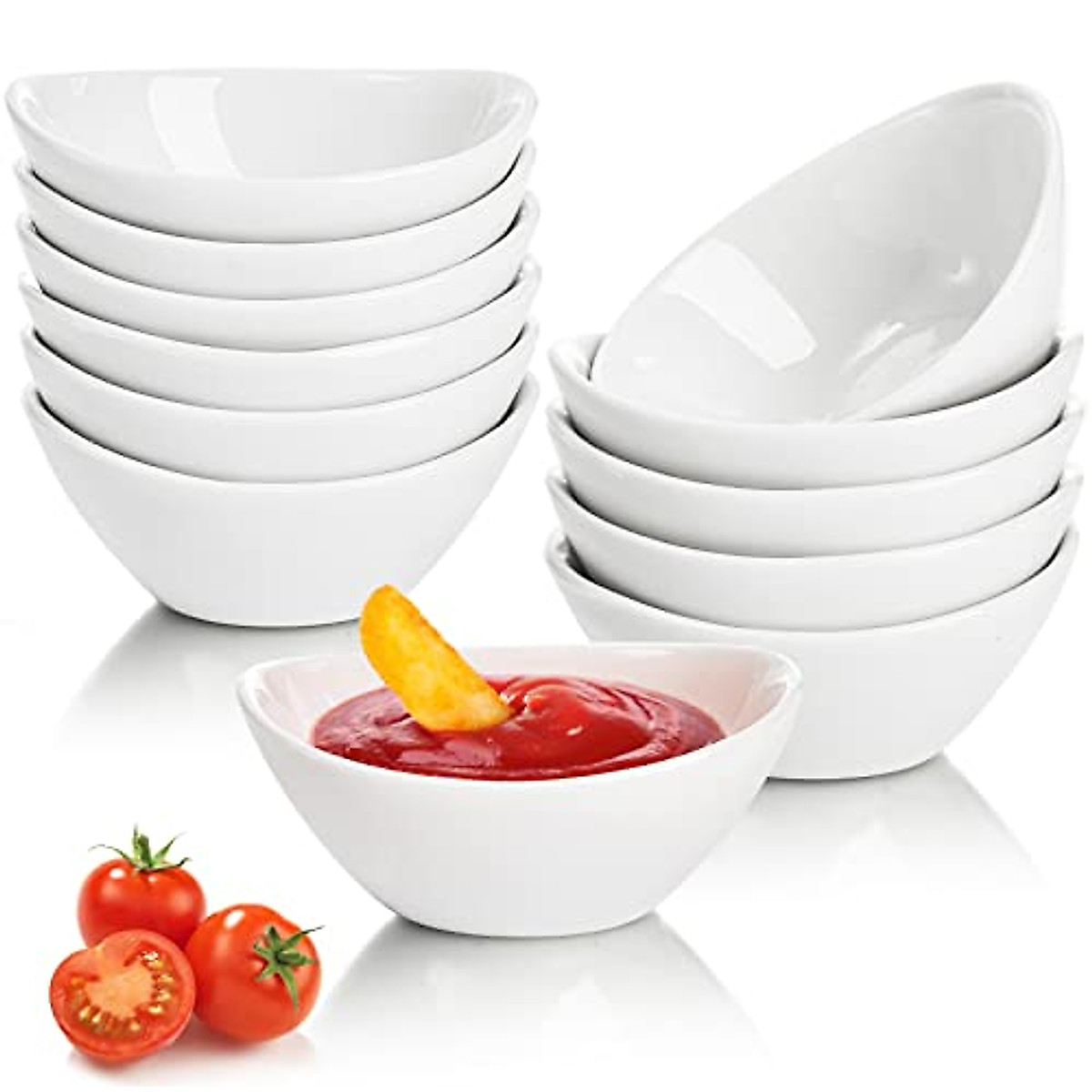Yesland 12 Pack Dipping Bowls Set, 1 Oz White Porcelain Dipping Sauce Dishes & Bowls for Soy Ketchup, Sauce, Seasoning or BBQ Sauce