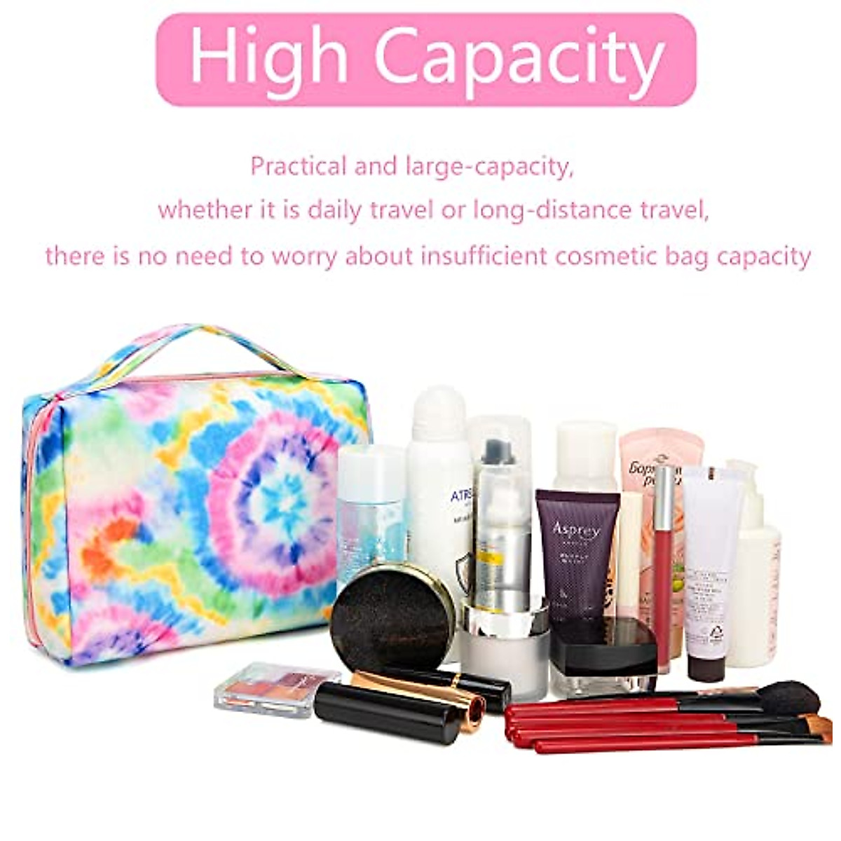 Bluboon Toiletry Bag Travel Makeup Bag Portable Cosmetic Bag Organizer for Women and Girls (Tie Dye Blue)