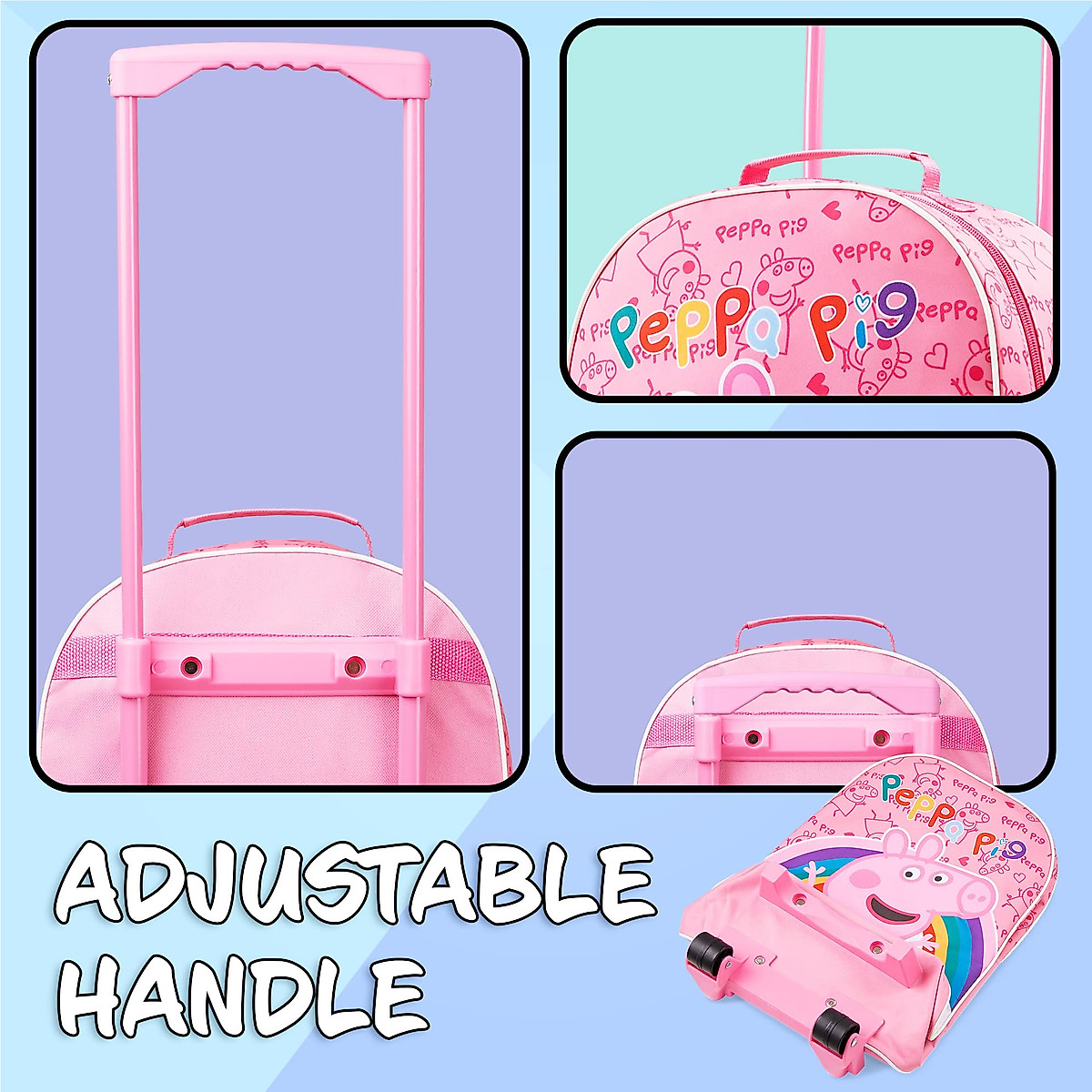 Peppa Pig Kids Suitcase for Girls Foldable Trolley Hand Luggage Bag Carry On Travel Bag with Wheels Cabin Bag Wheeled Bag with Handle Trolley Suitcase for Kids