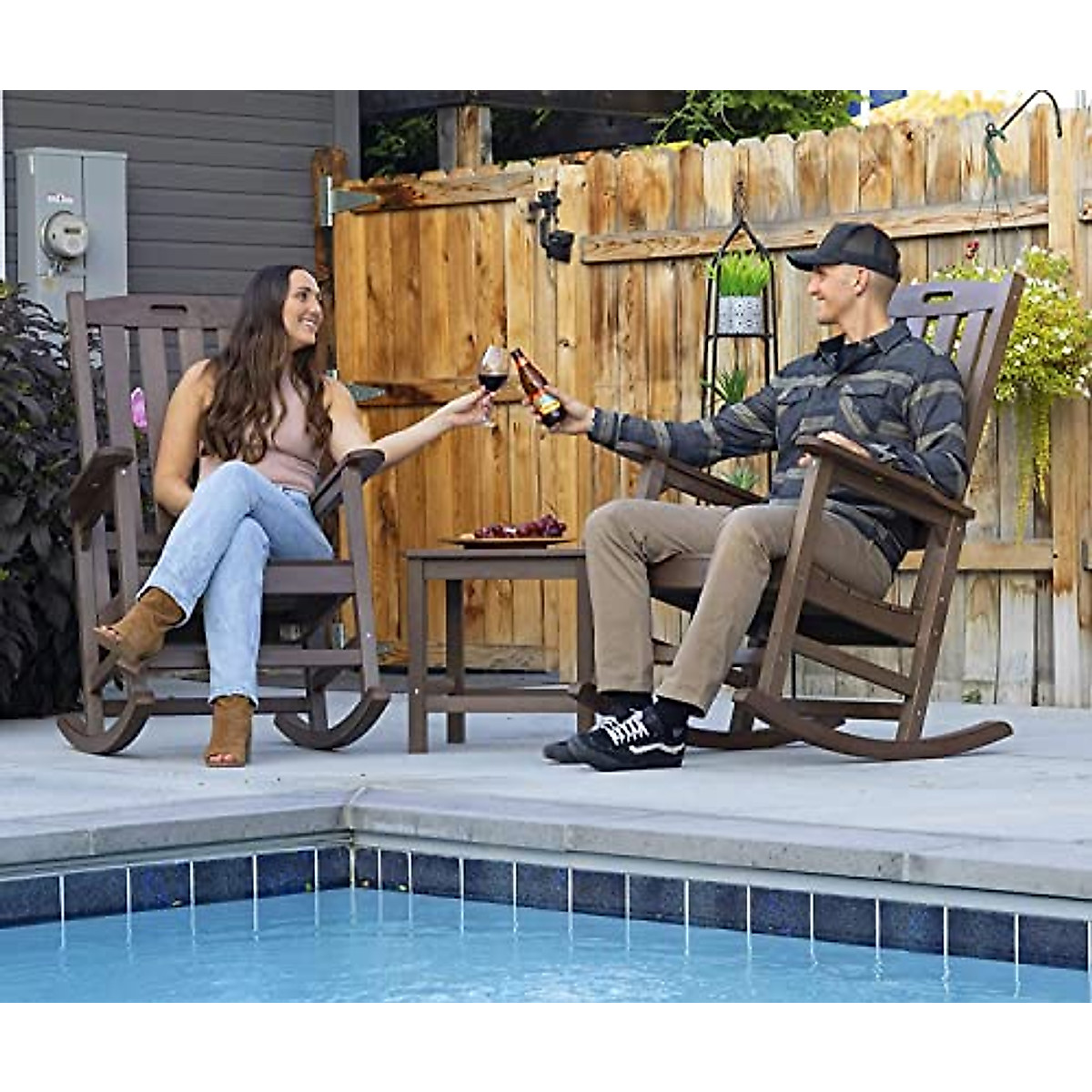 Cecarol Patio Oversized Rocking Chair Outdoor, Weather Resistant, Low Maintenance, High Back Front Porch Rocker Chairs 385lbs Support Poly Lumber Rocker, Wood-Like Plastic Chair, Coffee-PRC01