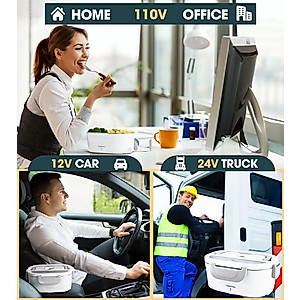 Travelisimo Electric Lunch Box Food Heater High Power 60W, 3 in 1 Portable Heated Lunch Box for Adults for Car Truck & Work 12V 24V 110V, Loncheras Electricas para Calentar Almuerzo