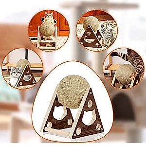 Cat Scratcher Ball Wood Sisal Cat Scratcher Toy Cats Scratcher Orb Scratcher for Indoor Kittens and Cats Nails Interactive Solid Wood Pet Toy Cat Exercise Fun Toy Protect Your Furniture (Small)