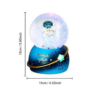 Snow Globe Astronaut Christmas Snow Globes for Kids with Automatic Snow, Music, Colorful Lights (Blue)