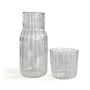 Lily's Home Vintage Style Bedside Night Water Carafe with Tumbler Glass, Use in Bedroom Bathroom, or Kitchen, Use Cup as Lid, 16 Ounces