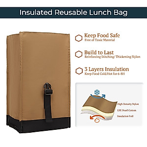 SUNNY BIRD Insulated Lunch Bag Rolltop Lunch Box Tote Bag for Women, Men, Adults and Teens (Brown)