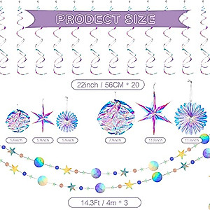 Ganory 29 Pieces Home Iridescent Party Supplies Kit with Hanging Honeycomb Ball Decorative Paper Fan Snowflake Garlands White Star Hanging Swirl Decorations for Birthday Wedding Party Decorations