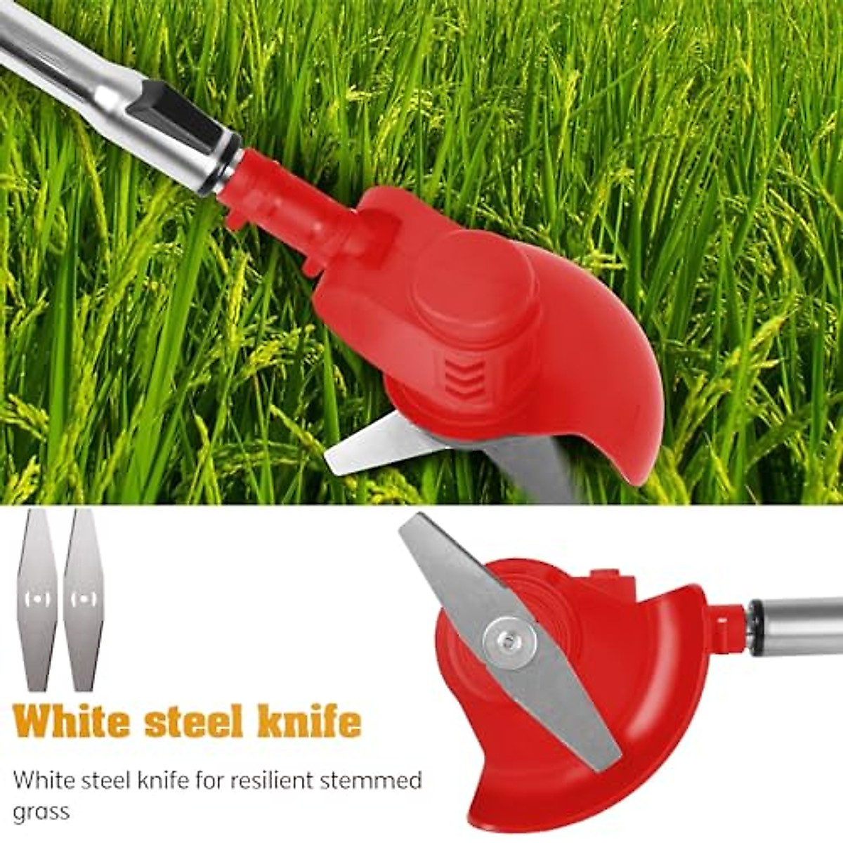 Hesitroad Electric Lawn Mower, Multifunctional Rechargeable Weed Eater Telescopic Rod D-Shaped Handle Grass String Trimmer Cordless Lightweight Bush Cutter for Garden 24V 2000mAh Battery Supply Red