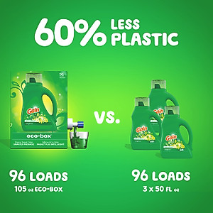 Gain Laundry Detergent Liquid Soap Eco-Box, Ultra Concentrated High Efficiency (HE), Original Scent, 96 Loads