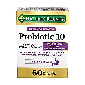 Probiotics by Nature's Bounty, Ultra Strength Probiotic 10, Immune Health & Digestive Balance, 60 Capsules