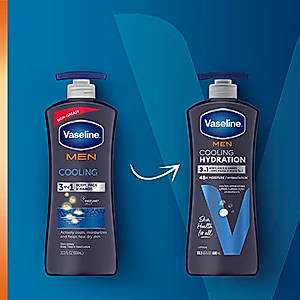 Vaseline Men Cooling Hydration 3-in-1 Face, Hands & Body Lotion for Men for Dry Skin with Menthol & Ultra-Hydrating Lipids 20.3 oz, Pack of 4