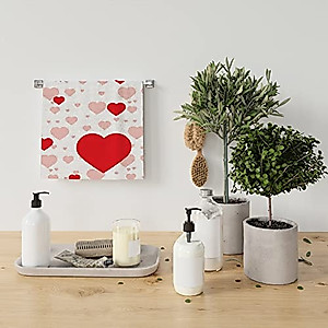 My Little Nest Abstract Red Hearts Love Hand Towels Soft Bath Towel Absorbent Kitchen Fingertip Towel Quick Dry Guest Towels for Bathroom Gym Spa Hotel and Bar 30 x 15 Inch