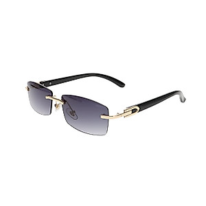 Flawless Slim Dean Rimless Sunglasses Rectangular Metal & Wood Art Glasses (Black)