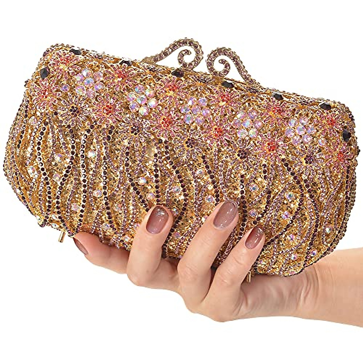 MOSSMON Flower Crystal Evening Clutch Bag Elegant Bride Wedding Party Purse for Women