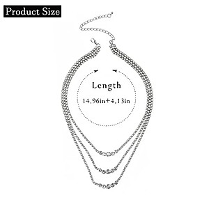 Sixexey Layered Rhinestone Necklaces Silver Crystal Necklace Chains Sparkly Party Necklace Jewelry for Women (3-layer)