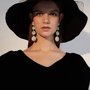 fxmimior Fashion Women Silver Rhinestones Circle Earrings Long Chain Drop Dangle Earrings Jewelry