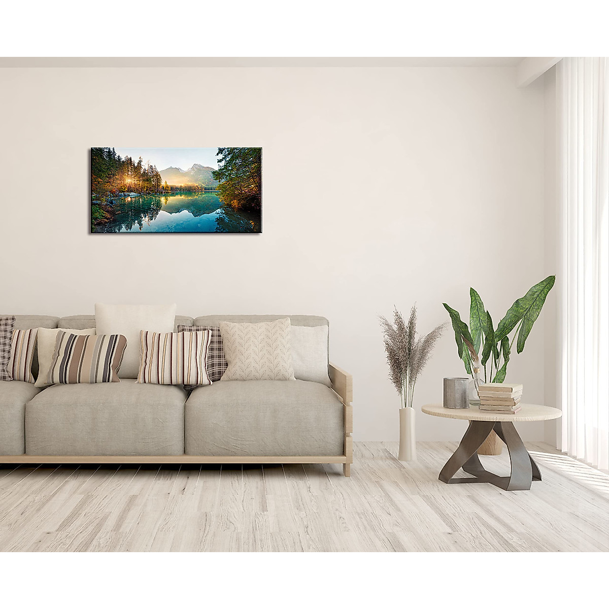Autumn Lake Large Stretched Canvas Wall Art For Living Room Bedroom Home Decoration, Mordern Morning Sunrise View Print Picture Painting Decor Giclee Artwork, Gallery Wrapped Gift, Inner Frame 20x40