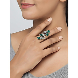 YoTreasure Green Onyx Solid Sterling Silver Innovative Leaf Vine Ring