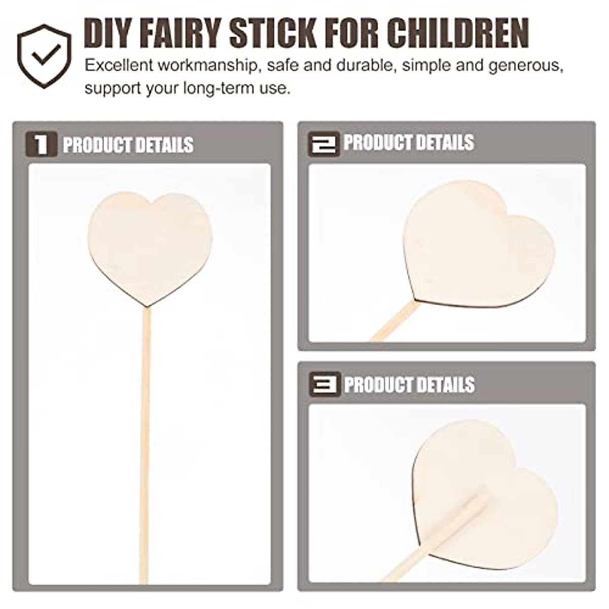 STOBOK Princess Fairy Wand Stick: 8PCS Unfinished Wooden DIY Crafts Heart Shaped Magical Wand for Girls Art Show Cosplay Costume Party