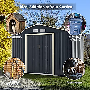 Goplus Outdoor Storage Shed, 9' X 6' Metal Garden Shed with 4 Vents & Double Sliding Door, Utility Tool Shed Storage House for Backyard, Patio, Lawn