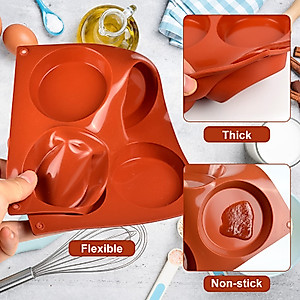 Goensjt 3 Pack Silicone Muffin Top Pans for Baking/Non-Stick 3 inch 6-Cavity Round Silicone Baking Mold for Whoopie Pie Pan, Corn Bread, Candy, Eggs, Muffin