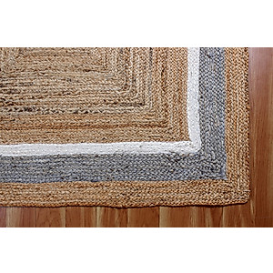 CASAVANI Heavy Material Hand Braided Jute Rug 8 Square Area Rug Kilim Rug Natural Jute Rug Beige Multi Hand Woven Rug Flatweave Rug Indoor Outdoor Rugs for Dining Room Custom Mat Hall Room