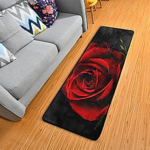 Red Rose Flower Close Up Runner Rug 72 x 24 Inch, Valentine Kitchen Rug Doormat Bath Mat Area Rug Non-Slip Carpet for Kitchen Living Bedroom