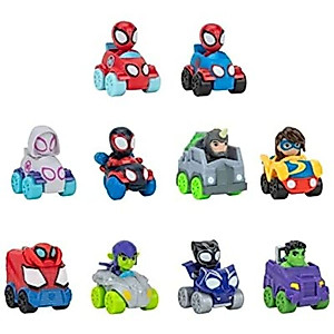 VORAGA Marvel's Spidey and his Amazing Friends SNF0046 10-Pack-2” Mini Vehicle Assortment Including, Ghost Spider, Miles, Hulk, and More-Toys Featuring Your Friendly Neighbourhood Spideys, Multi
