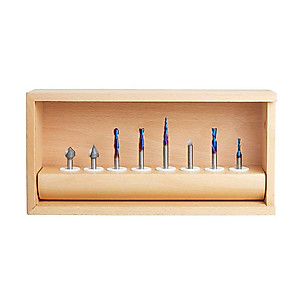 Amana Tool AMS-177-K 8-Pc CNC Router Bit Collection Featuring V-Grooves Point Roundover and Multi-Purpose Spektra Bits 1/4 Shank in Wooden Box