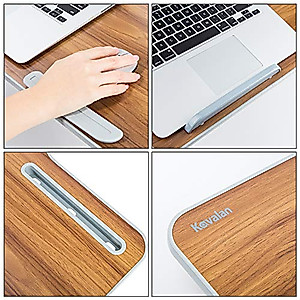 Laptop Bed Tray Table, Kavalan Portable Standing Desk, Foldable Laptop Bed Stand w/Top Handle, Storage Drawer & Phone/Pen Slot, Lap Desk for Working, Eating, Reading on Bed, Sofa & Couch, Walnut Wood