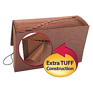 Smead TUFF Expanding File, 12 Pockets, Monthly (Jan.-Dec.), Flap and Cord Closure, Legal Size, Redrope (70390)