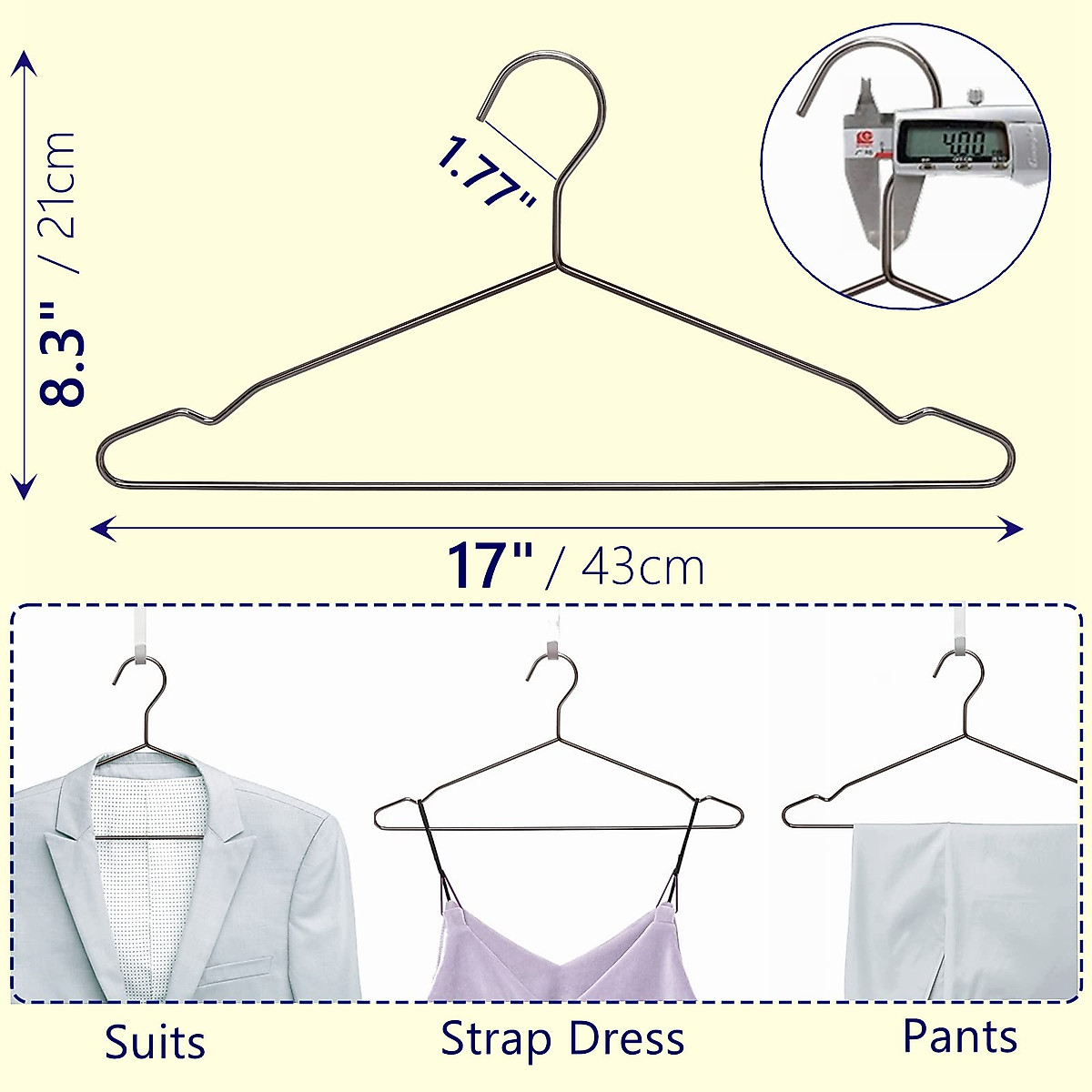 Amber Home 30 Pack 17" Strong Black Metal Wire Clothes Hangers, Heavy Duty Coat Hangers, Standard Suit Hangers for Jacket, Shirt, Dress (Black, 30)
